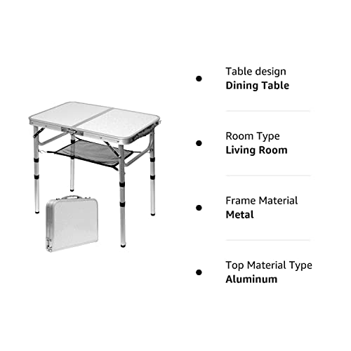 Folding Table Small Lightweight Portable Aluminum Camping Table Mini Foldable Table with Adjustable Height Legs for Picnic Cooking Beach, 2ft and 3 Heights
