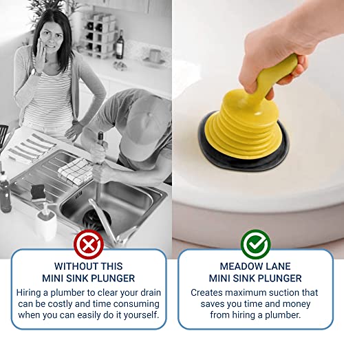 Meadow Lane Small 7" Sink Plunger - Mini Clog Remover for Kitchen & Bathroom Sink Drains - Hand Ergonomic, Space-Saving & Powerful Suction - Universal Fit for Home or Commercial Use, Yellow