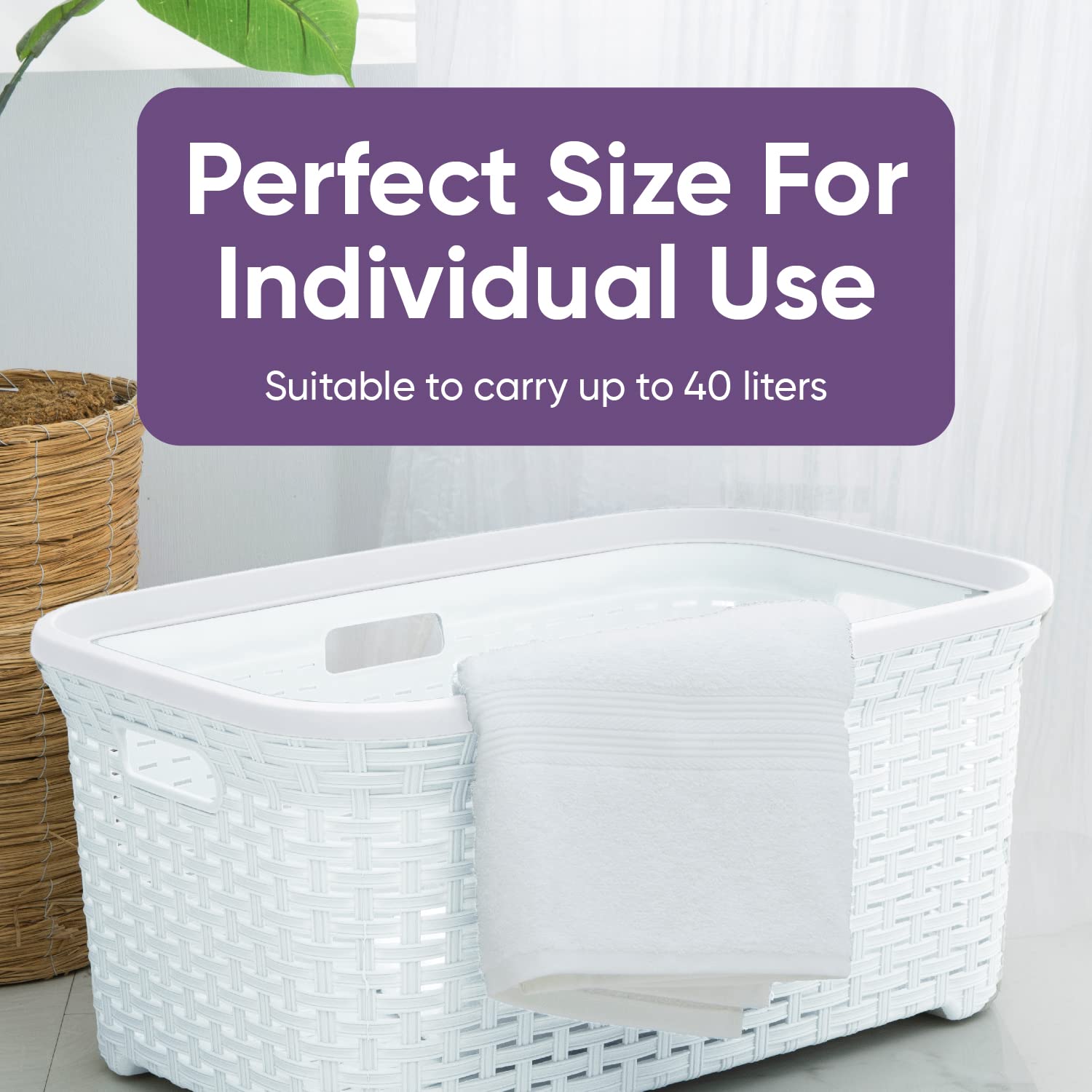Superio Wicker Style Laundry Basket with Cutout Handles 50 Liter White Easy Storage Dirty Clothes in Washroom, Bathroom, or Bedroom