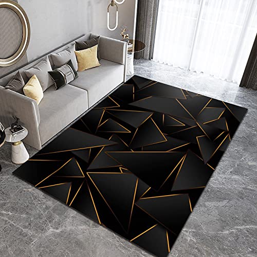 Modern European Style Black Gold Irregular Area Rug, Indoor Non-Slip Rug for Room Sofa Living Room Mat Bedroom Home Decor Floor Mats-5.3x8ft