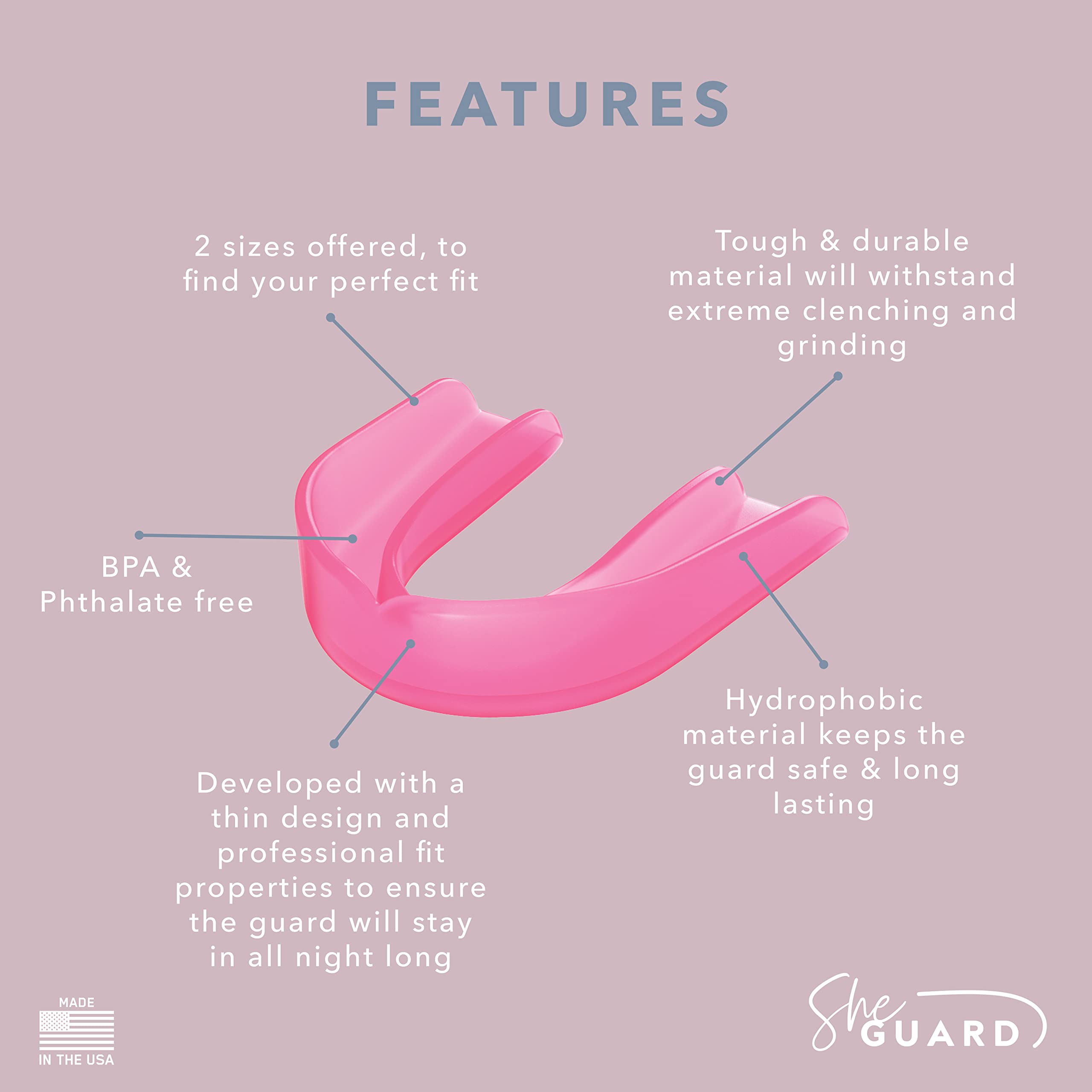 Mouth Guard - Pack of 4 Moldable Mouth Guards (Pink) for Clenching Teeth at Night, Grinding, and Bruxism - 2 Sizes includes Ventilated Storage Case
