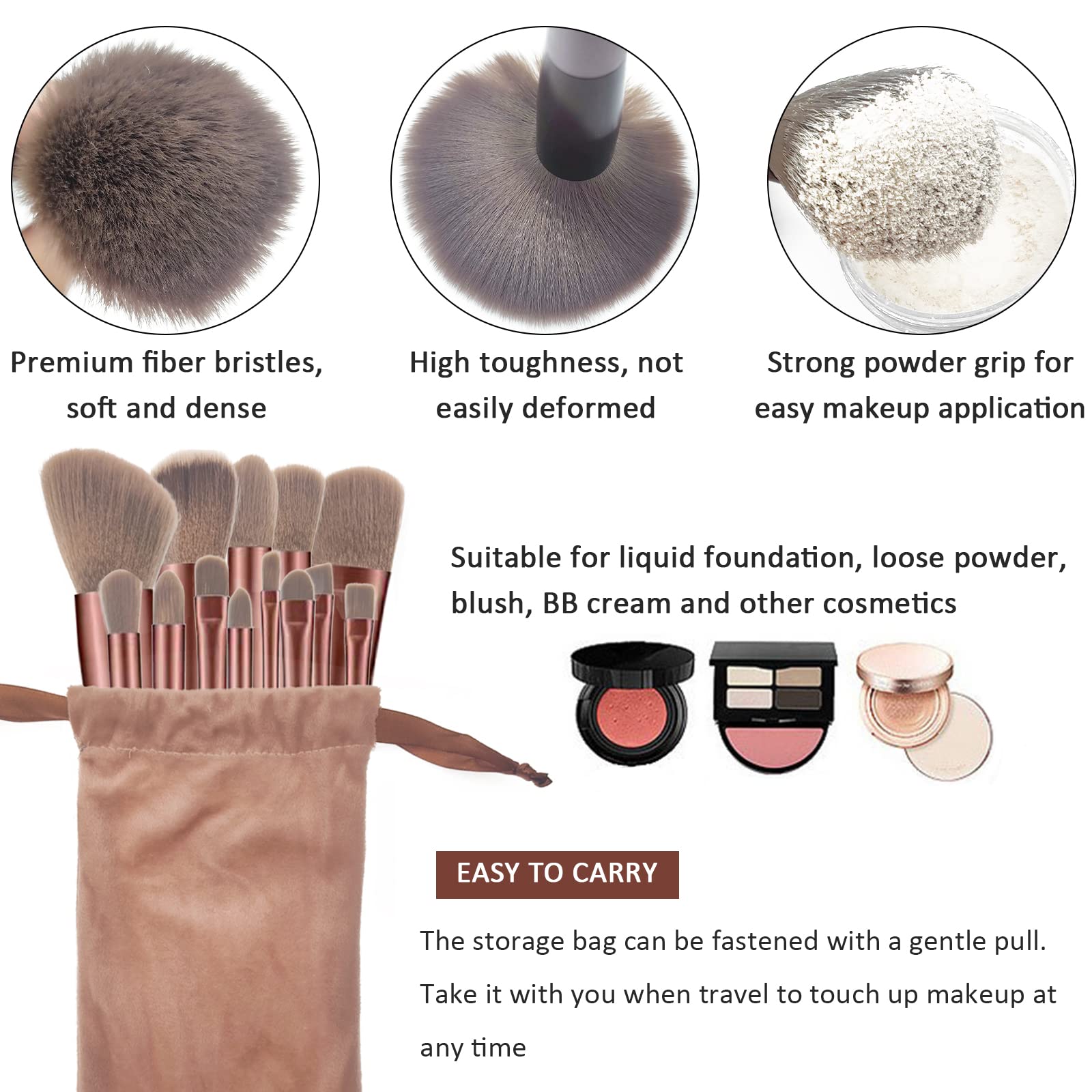 Muhuabeauty 13 pcs Makeup Brushes Set with Beauty Blender, Eyeshadow Brush Set with Cloth Bag and 4 pcs Boxed Makeup Sponges for Foundation