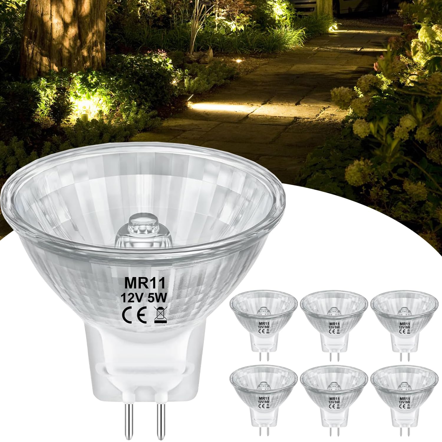 Nioclerce GU4 MR11 5W 12V - 6 Pack MR11 Halogen Bulb with GU4 Base, Dimmable MR11 Bulb 2800k Warm White, Long Lasting MR11 12V 5W Bulb for Accent, Track Lights, Precision Halogen Fiber Optic Bulb