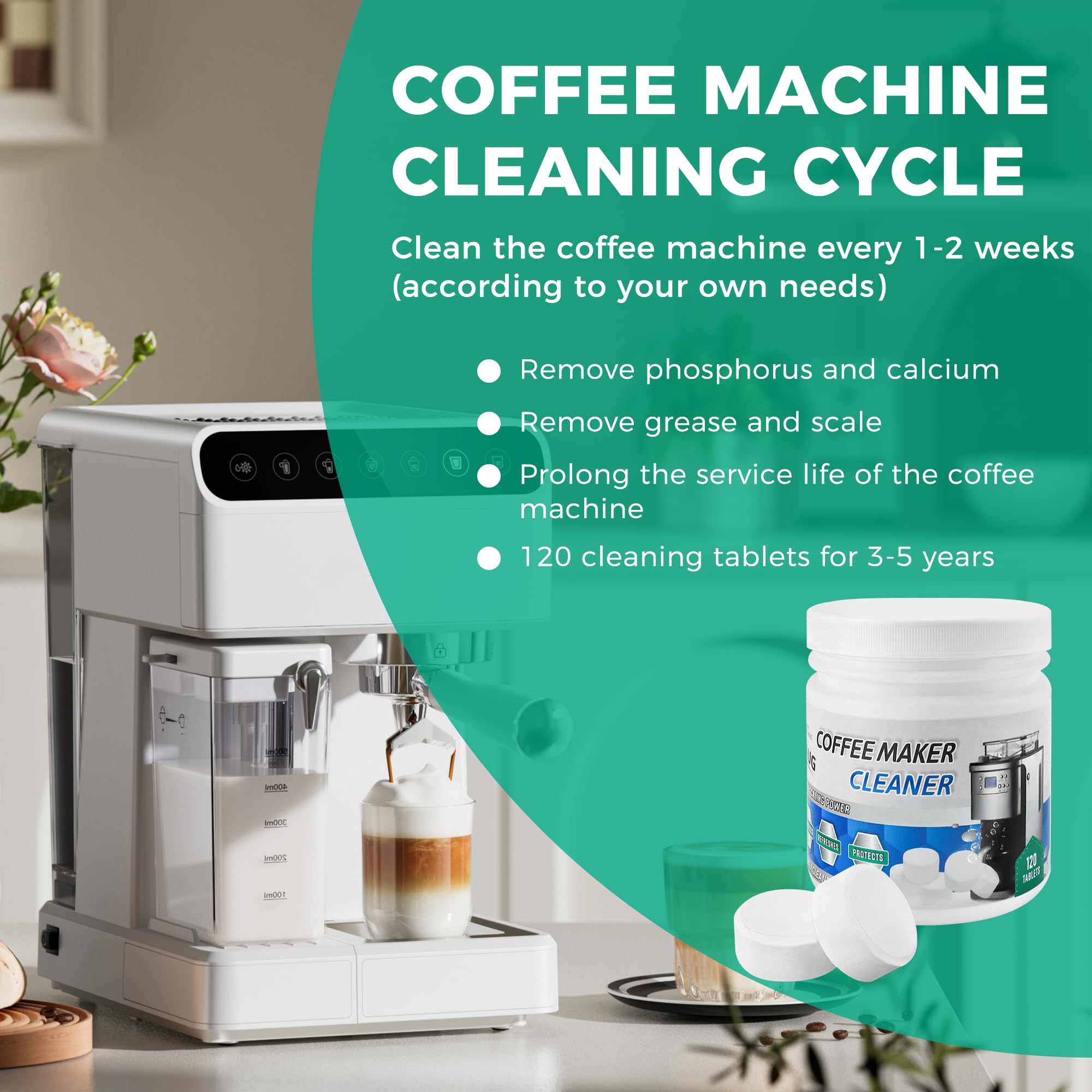 ROOAUG 120 Tabs Coffee Maker Cleaner,Espresso Machine Cleaning Tablets Compatible for all Coffee Machine Models-Cleaning Tablets for Coffee Machine