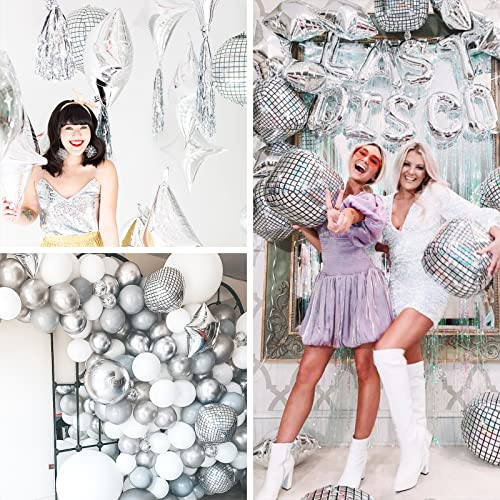 PartyWoo Foil Fringe Curtains Silver 2 pcs and 6 pcs Disco Silver Foil Balloons
