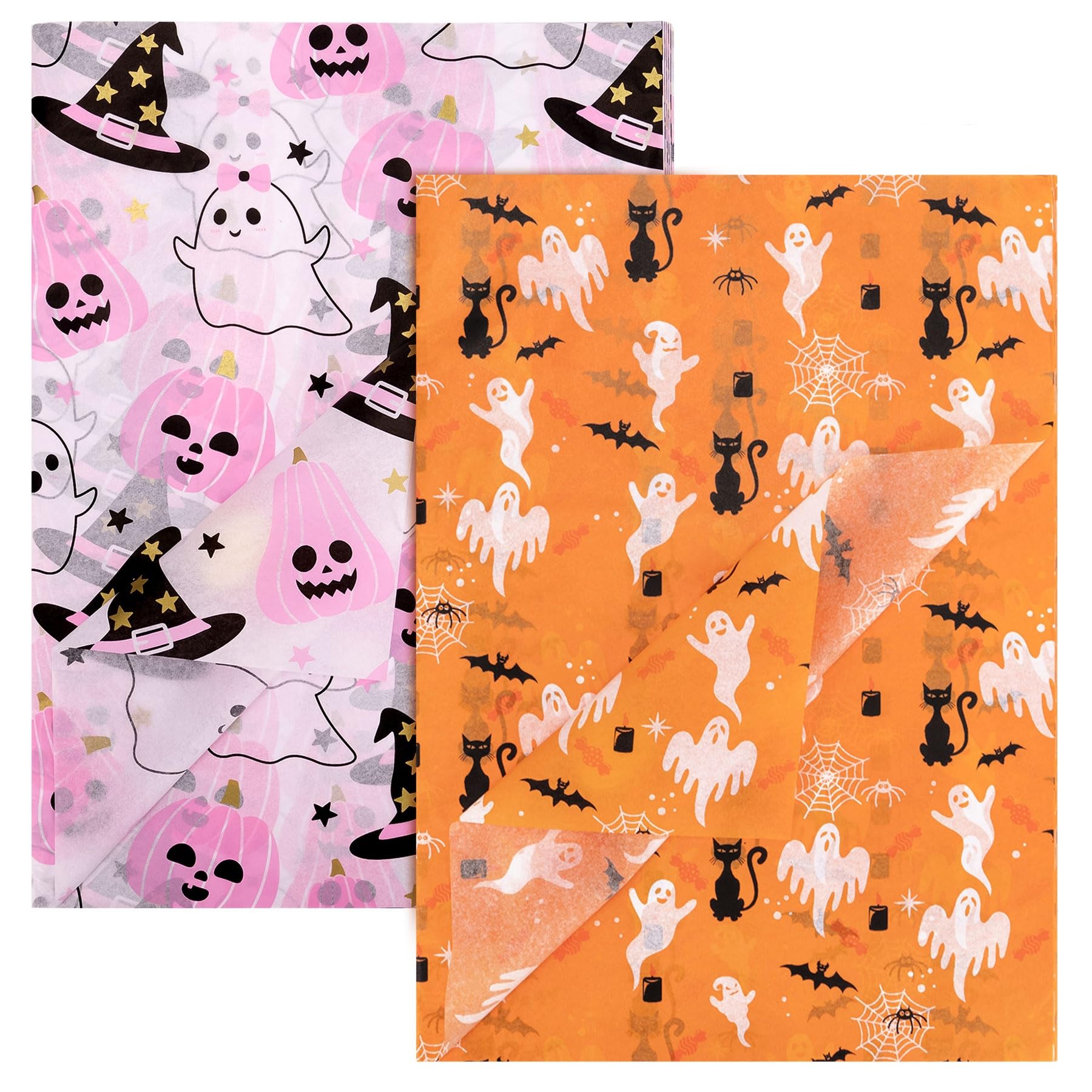 Rancco 60 Sheet Halloween Tissue Paper, Gift Wrapping Paper, Pink Pumpkin Ghost Decorative Tissue Paper for Home Holiday Birthday Party, DIY Craft Paper for Halloween, 19.7×11.8''