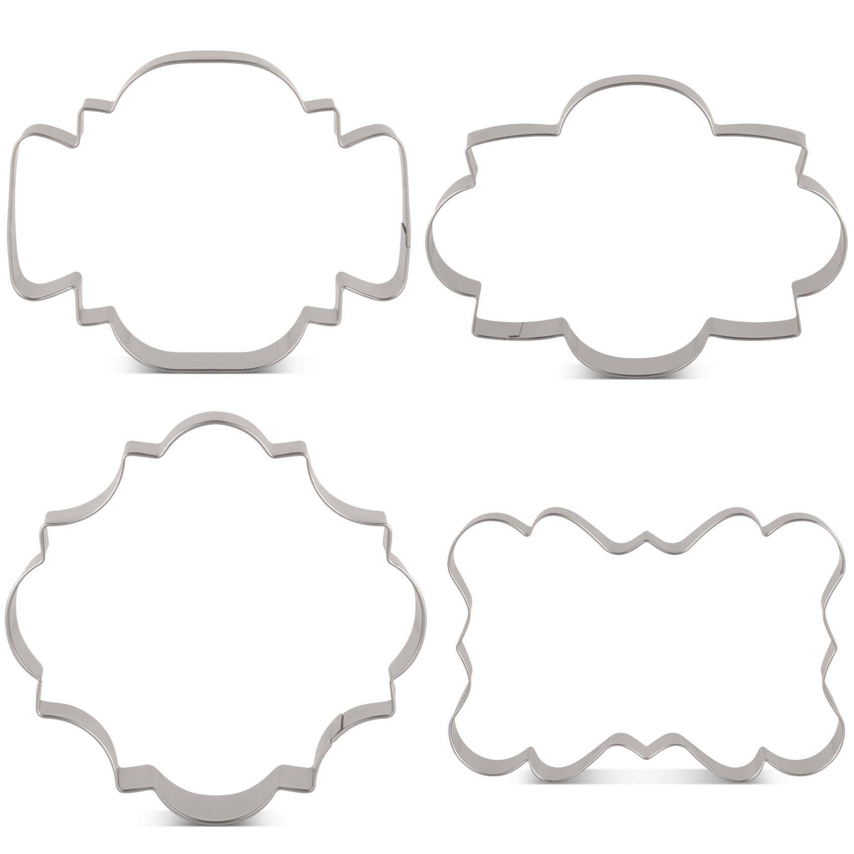 LILIAO Fancy Plaque Cookie Cutter Set Frame Sandwich Fondant Biscuit Cutters - 4 Piece - Stainless Steel - by Janka