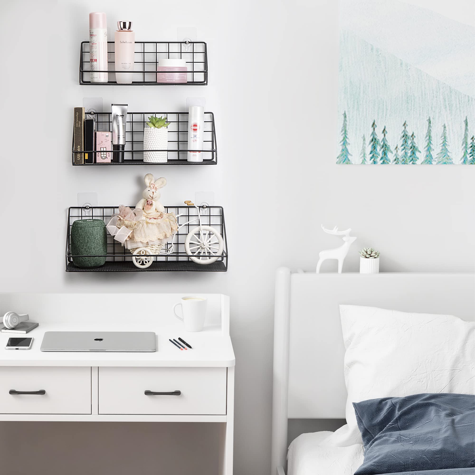 ROFAY Floating Shelves Set of 3, Wall Mounted Storage Rack Shelves for Bedroom, Living Room, Bathroom, Kitchen, Office and More - Carbonized Black