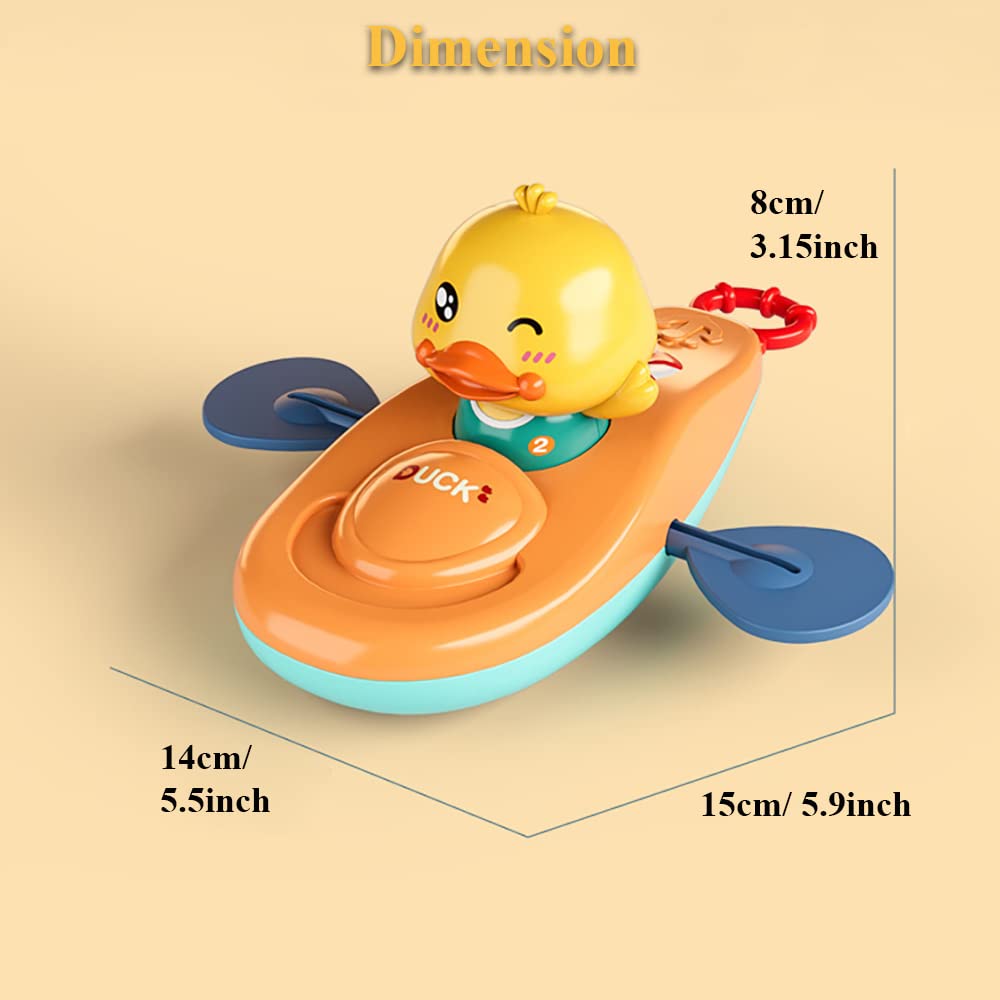 NEXTAKE Pull and Go Kayak Duck Bath Toy, Pull String Kayaking Duck Bathtub Toy Duck Tub Toy Wind-up Rowing Duckling Water Toy Duck Boat Toy for Boys and Girls (Orange)
