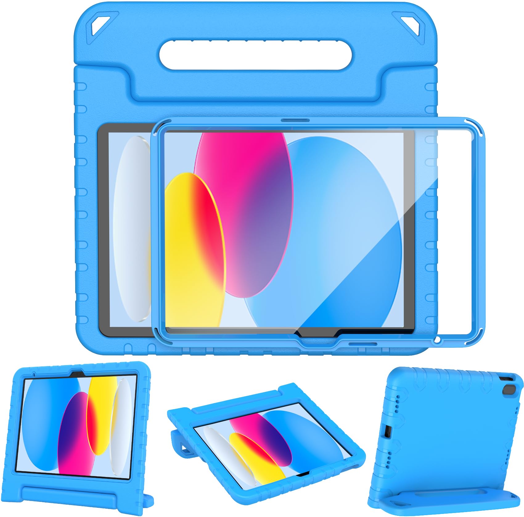 LTROP Kids Case for iPad 10th Generation 10.9-inch 2022 (A2696, A2757, A2777), Shockproof Convertible Handle Stand iPad Gen 10 Case with Built-in Screen Protector for Kids Toddler Boys Girls, Blue