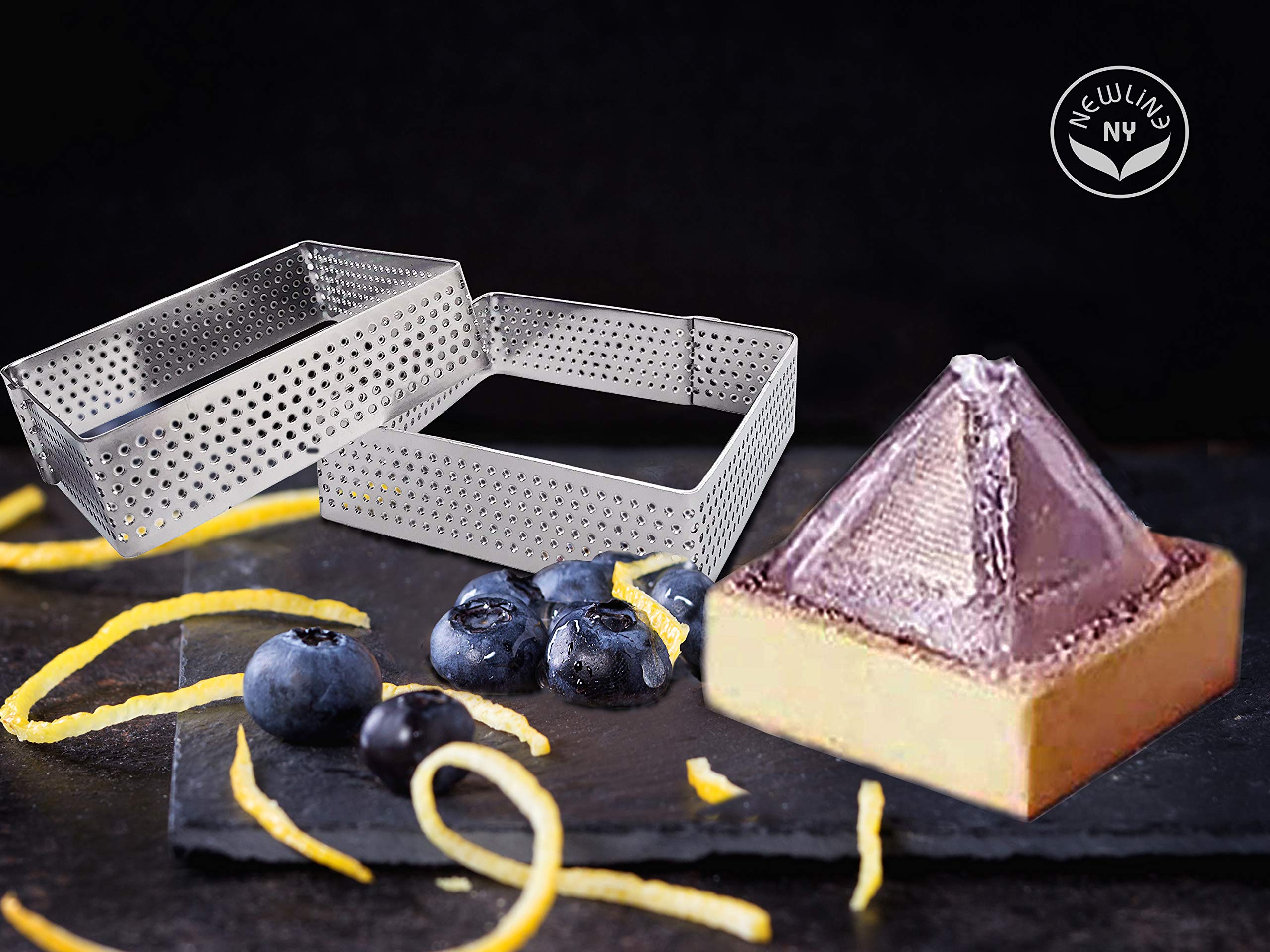 NewlineNY Stainless Steel 6 Pcs Perforated Oval Rectugular Square Tart Rings Molding Plating, Set of 6: 2 of each (13cm x 4cm 5" x 1.5") + (10cm x 5.5cm 4" x 1.5") + (7cm 2.8" square) x (2cm 0.8" H)
