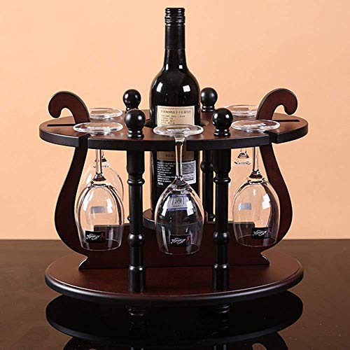 PIBM Stylish Simplicity Wine Racks Free Standing Wine Glass Holder,Round Ding,Solid Wood Creative Wine Display with 6 Glass Rack Amp; 1 Bottle Holder for Bar Wine Cellar Wine Cooler Etc(40X26X32Cm)