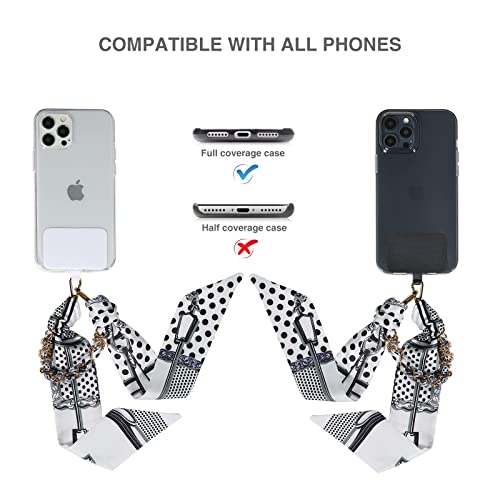 LAVAVIK Phone Lanyard Silk Scarf Upscale Chain Wrist Strap Keychain Wallet Lanyard With 2 Tether Tab Compatible with all Smartphone Cases White