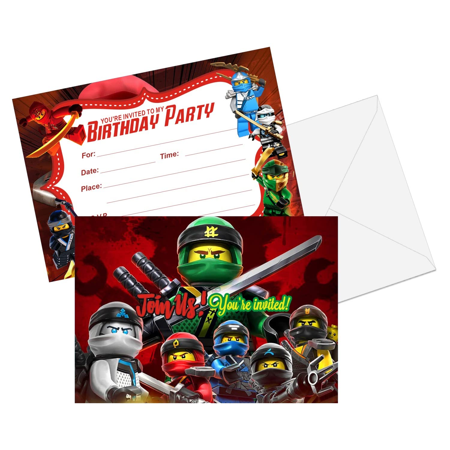 LOONYX 16Pcs Ninja Birthday Invitation Cards with Envelopes for Ninja Themed Party Supplies and Decorations