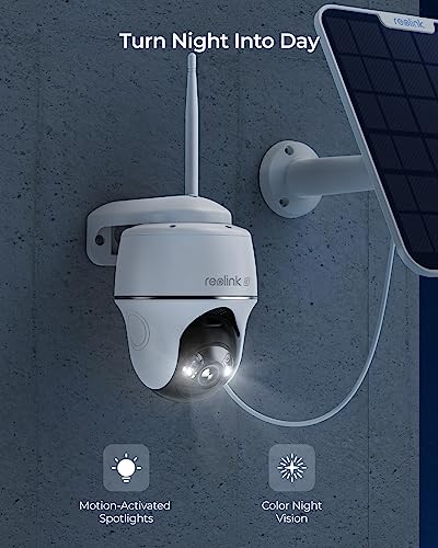 REOLINK First 4K Solar Security Cameras Wireless Outdoor, Argus PT 4K+ 6W Solar Panel, 360° Pan Tilt Solar Battery Outdoor Camera with 8MP Color Night Vision, 2.4/5 GHz Wi-Fi, No Monthly Fee