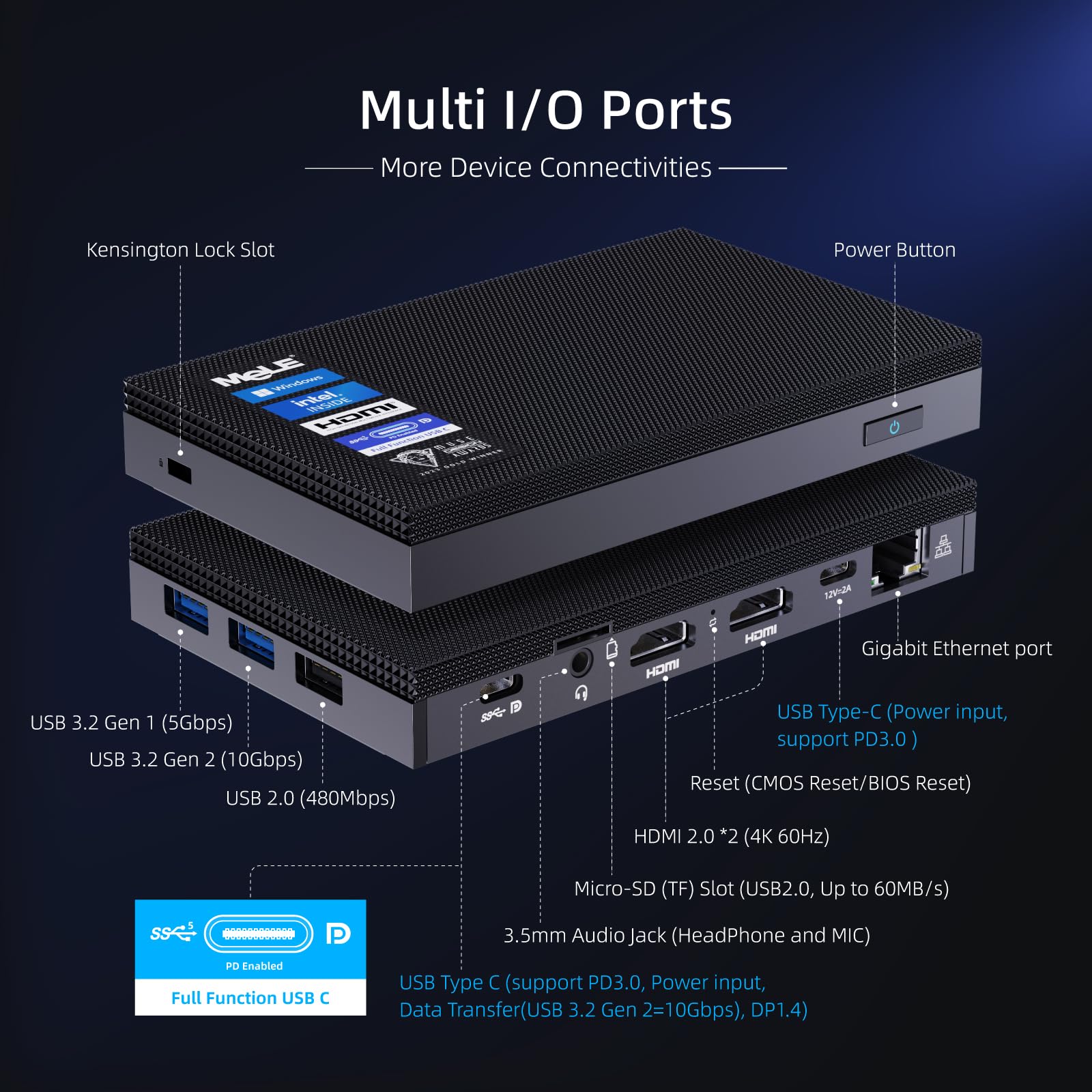 MeLE Quieter3C Fanless Mini PC Windows 11 Pro 8GB DDR4 128GB ROM Slim Desktop PC Celeron N5105(up to 2.9GHz) Micro Computer USB-C Dual HDMI 4K, VESA Mount, WiFi 6, BT5.2 Office PC