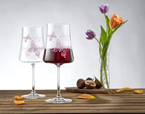 JoyJolt Meadow Butterfly Red Wine Glasses β Premium Red Wine Glasses Set of 2 β Exquisite Pink Butterfly Crystal Wine Glasses β 21oz Long Stem Unique Wine Glasses β Made in Europe