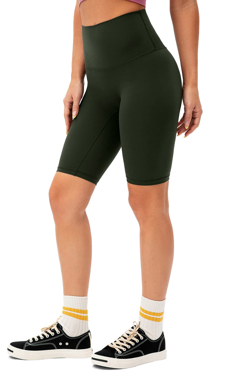 Lavento Women's All Day Soft Light Yoga Shorts - High-Rise Workout Active Biker Shorts for Women (Dark Moss Green, 6)