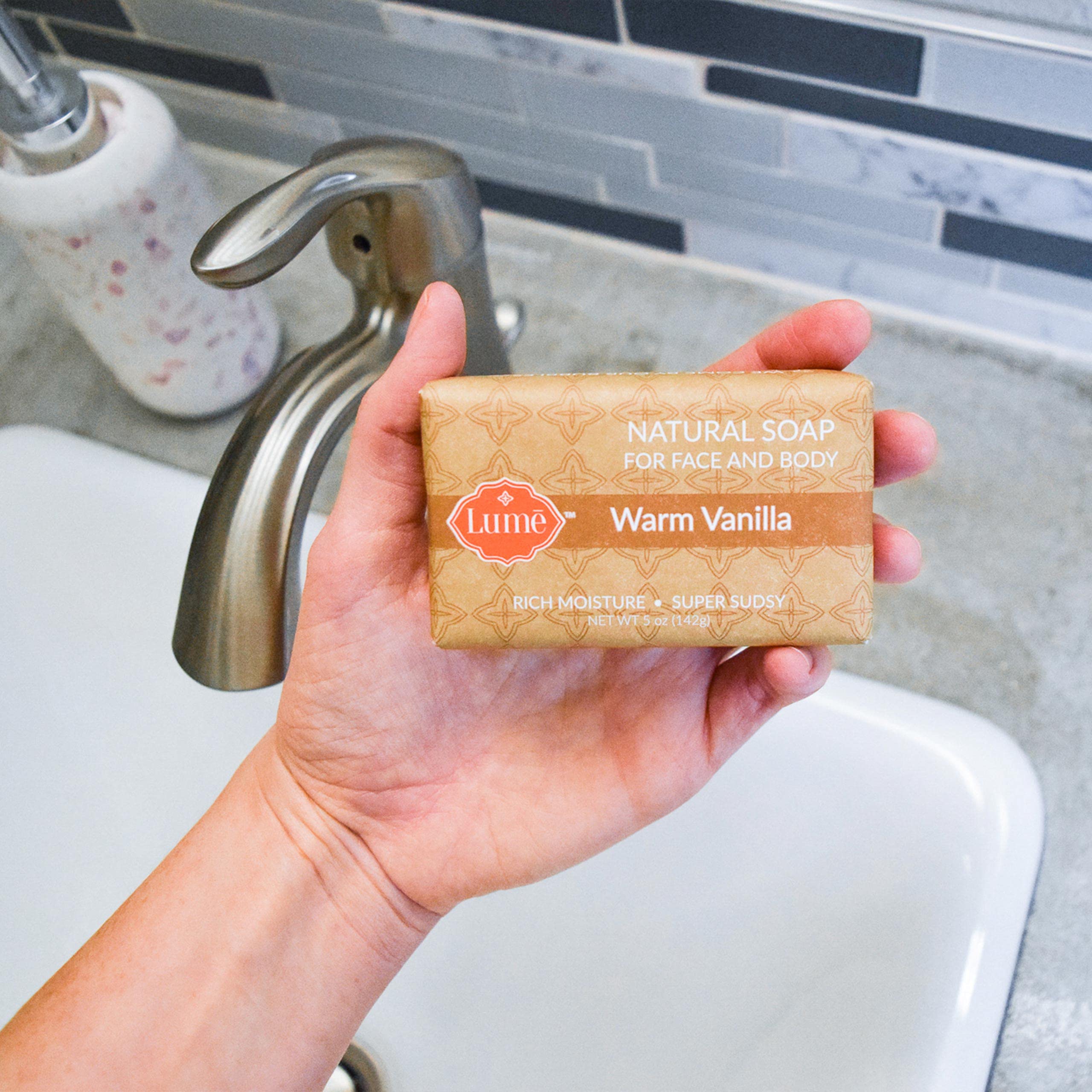 Lume Soap for Face and Body - Free from Parabens, Phthalates, and Artificial Dyes - Hypoallergenic and Safe for Sensitive Skin - Single Bar (Warm Vanilla)