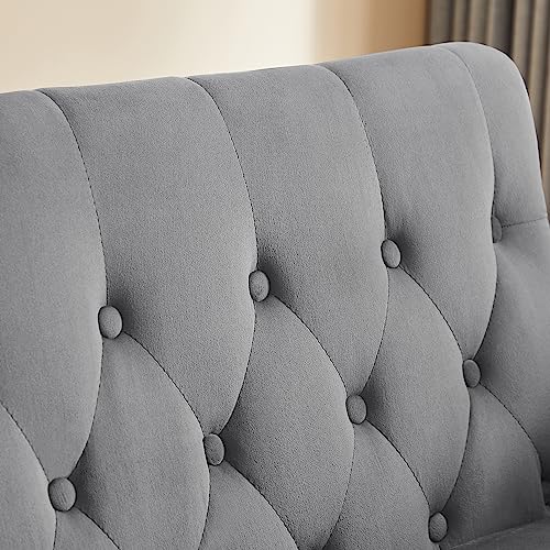 Runboll 55" Loveseat Pull Out Sleeper Sofa Bed Shiny Velvet Adjustable Backrest 2 Seater Couch Bed with 2 Caster Wheels, Lumbar Pillows, Removable Armrest (Grey)