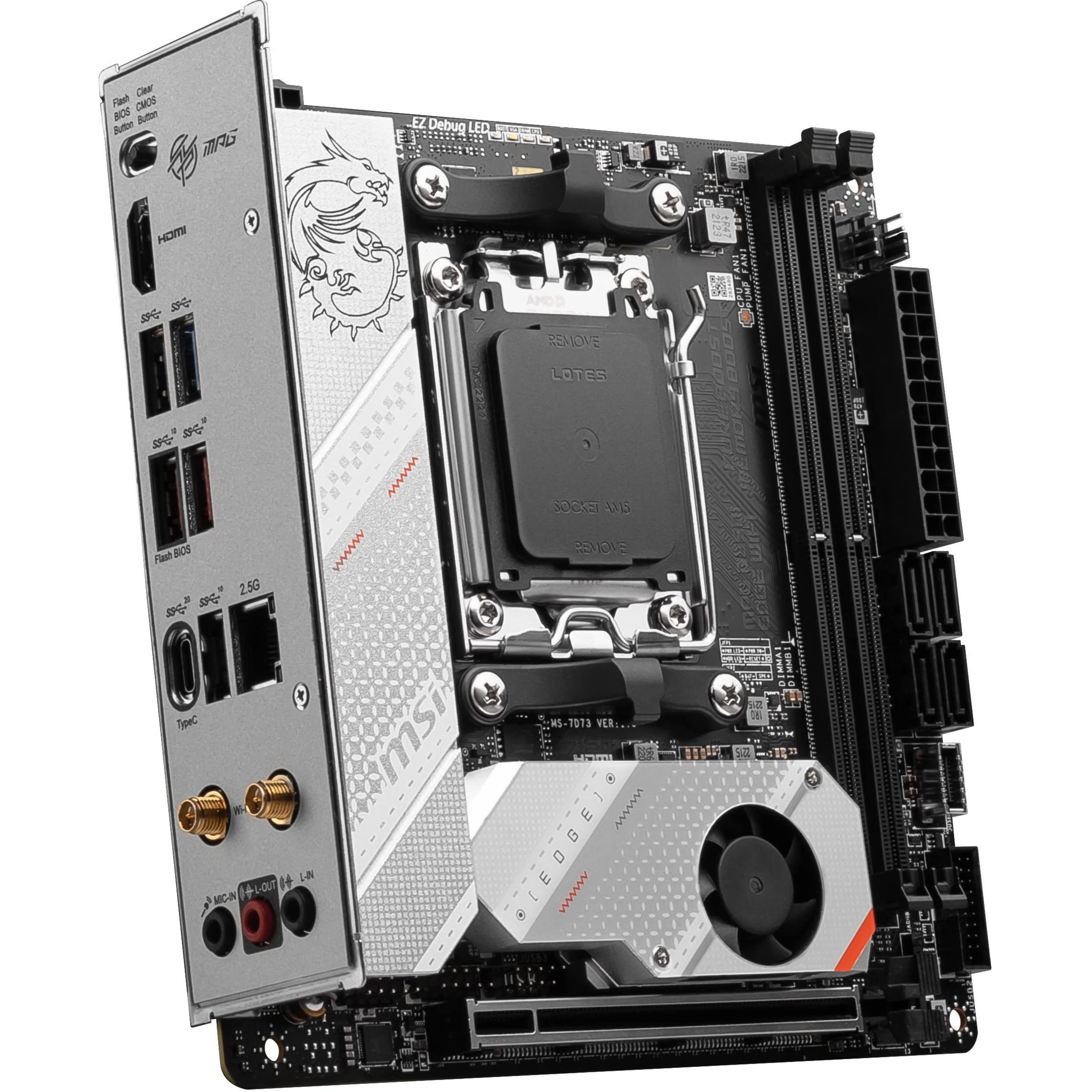 MSI MPG B650I Edge WiFi Gaming Motherboard (AMD Ryzen 9000/8000/7000 Series Processors, AM5, DDR5, PCIe 4.0, M.2, SATA 6Gb/s, USB 3.2 Gen 2, HDMI, Wi-Fi 6E, Bluetooth 5.3, 2.5Gbps LAN, Mini-ITX)