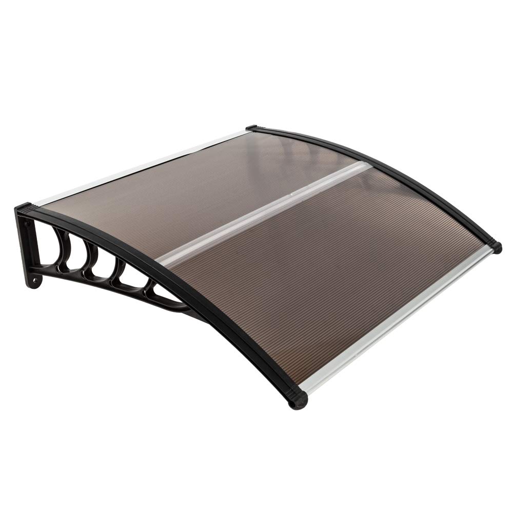 Polycarbonate Window Door Awning Overhead Cover Front Door Patio Outdoor Canopy Sun Shetter, UV, Rain Snow Protection Hollow Sheet with Bracket, 40 Inch x 40 Inch (Brown-Black Bracket)