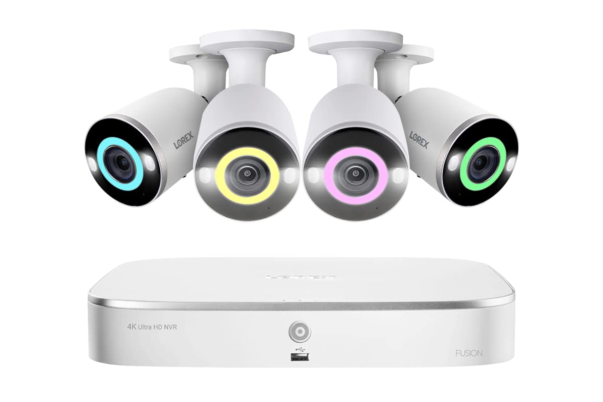Lorex Fusion 4K 16-Channel (8 Wired and 8 Wi-Fi) 2TB Wired NVR System with 4 Bullet Cameras Featuring Smart Security Lighting