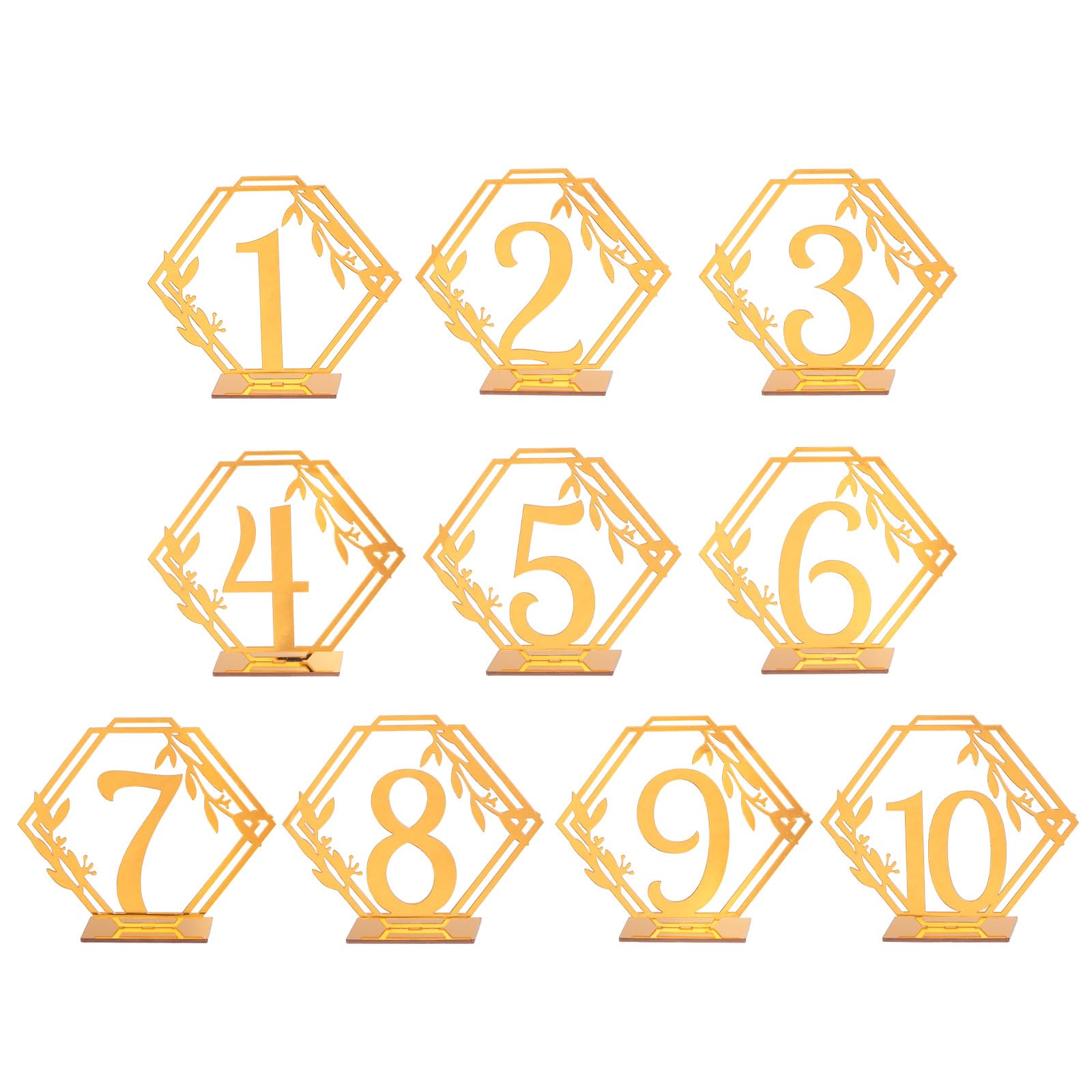 MECCANIXITY Acrylic Number Table Sign Holders Place Cards Labels with Stand DIY Gold Tone 1-10 for Wedding Events Parties Centerpieces