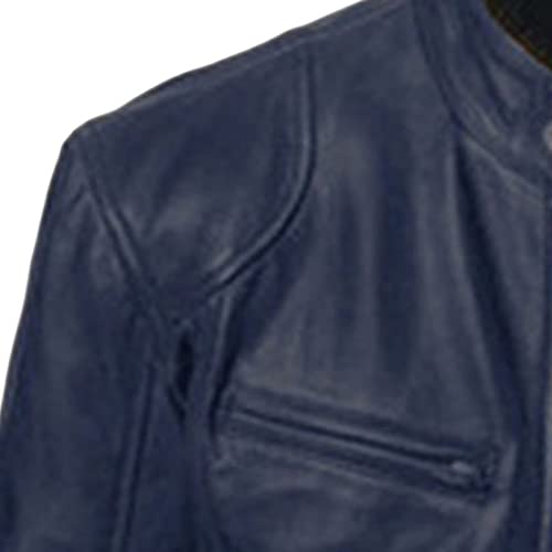 Maiyifu-GJ Men's Faux Leather Biker Jacket Vintage Motorcycle Jacket Outerwear Retro Stand Collar PU Leather Slim Fit Coat (Dark Blue,4X-Large)