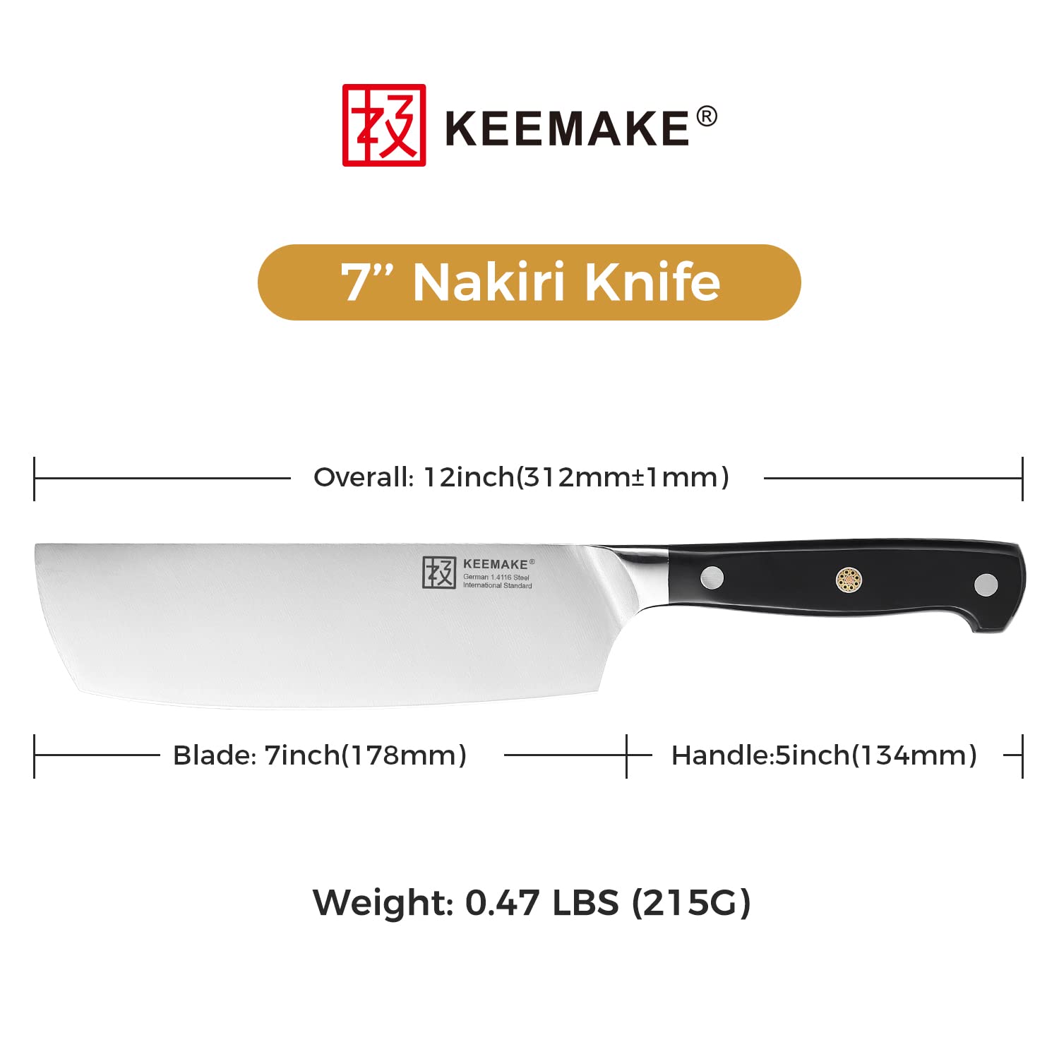 KEEMAKE 7 inch Nakiri Knife Japanese Chef Knife, Asian Vegetable Cleaver Kitchen Knife, German High Carbon Stainless Steel Usuba Knife, Multipurpose Kitchen Knife with Pakkawood Handle