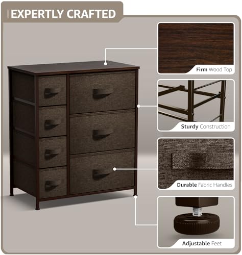 Sorbus Dresser with 7 Drawers - Chest Organizer Tower Unit with Steel Frame, Wood Top, Easy Pull Fabric Bins - Storage Furniture for Bedroom, Hallway, Closet & Office Organization