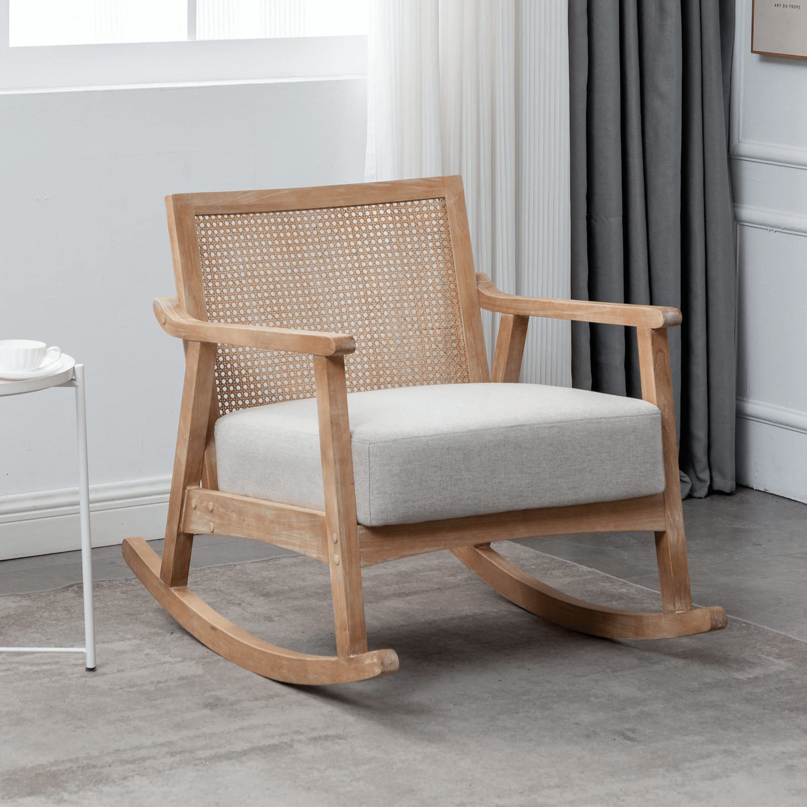 MELLCOM Nursery Rocking Chairs, Upholstered Glider Rocker with Solid Frame and Cushion, Comfy Accent Armchair for Nursery, Living Room and Bedroom