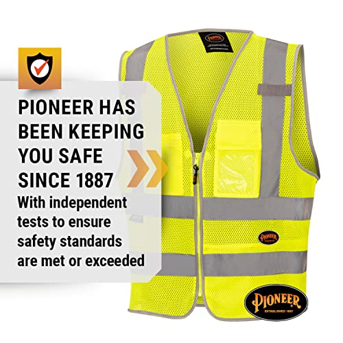 Pioneer Safety Vest for Men β Hi Vis Reflective Mesh Neon with 8 Pockets, Zipper Closure for Construction, Traffic, Security Work β Orange, Yellow/Green, V1025260U