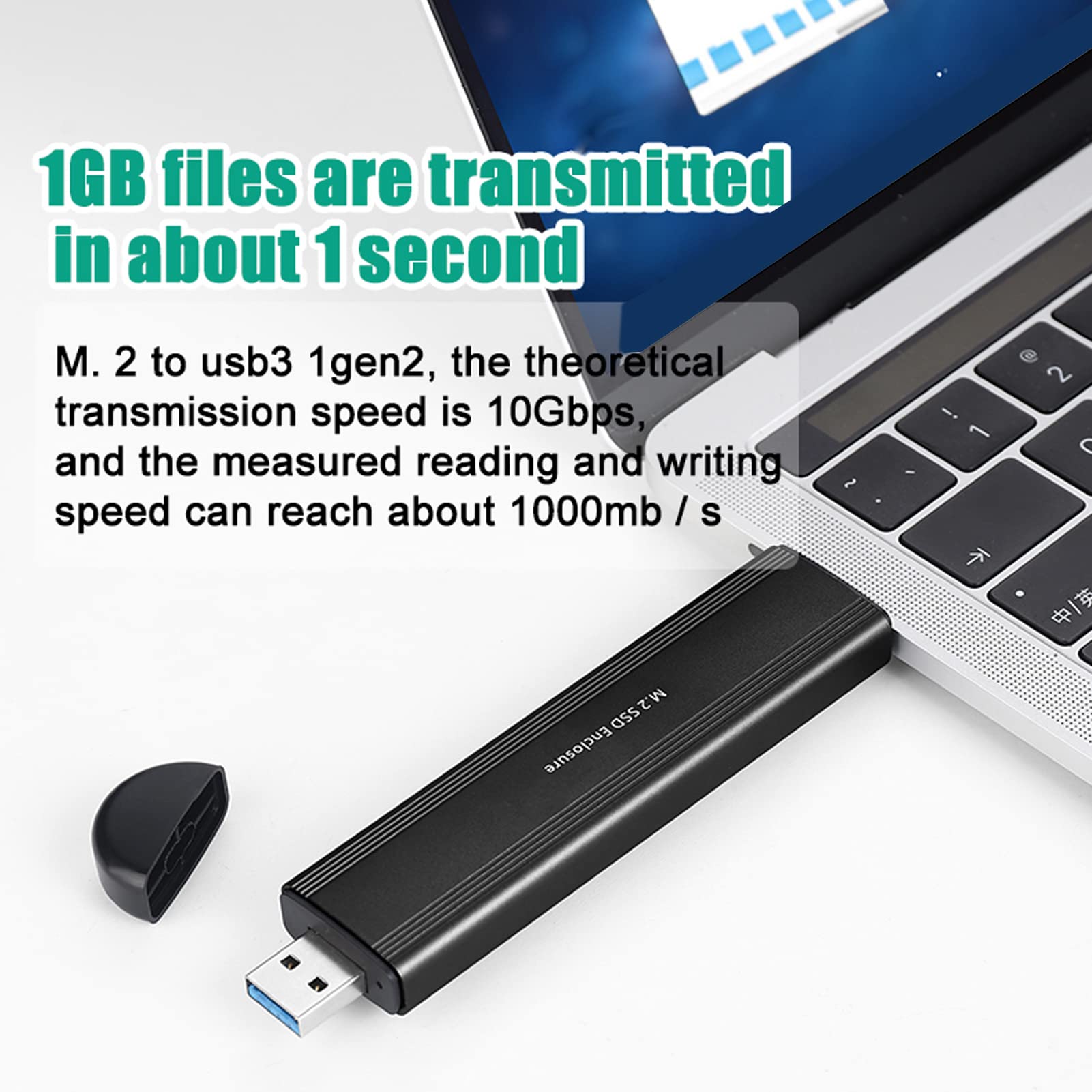 M.2 SSD Enclosure, Tool Free M.2 NVME NGFF SSD Enclosure Smart Hibernation Function Plug and Play Type C USB3.0 for Desktop for Tablet Black