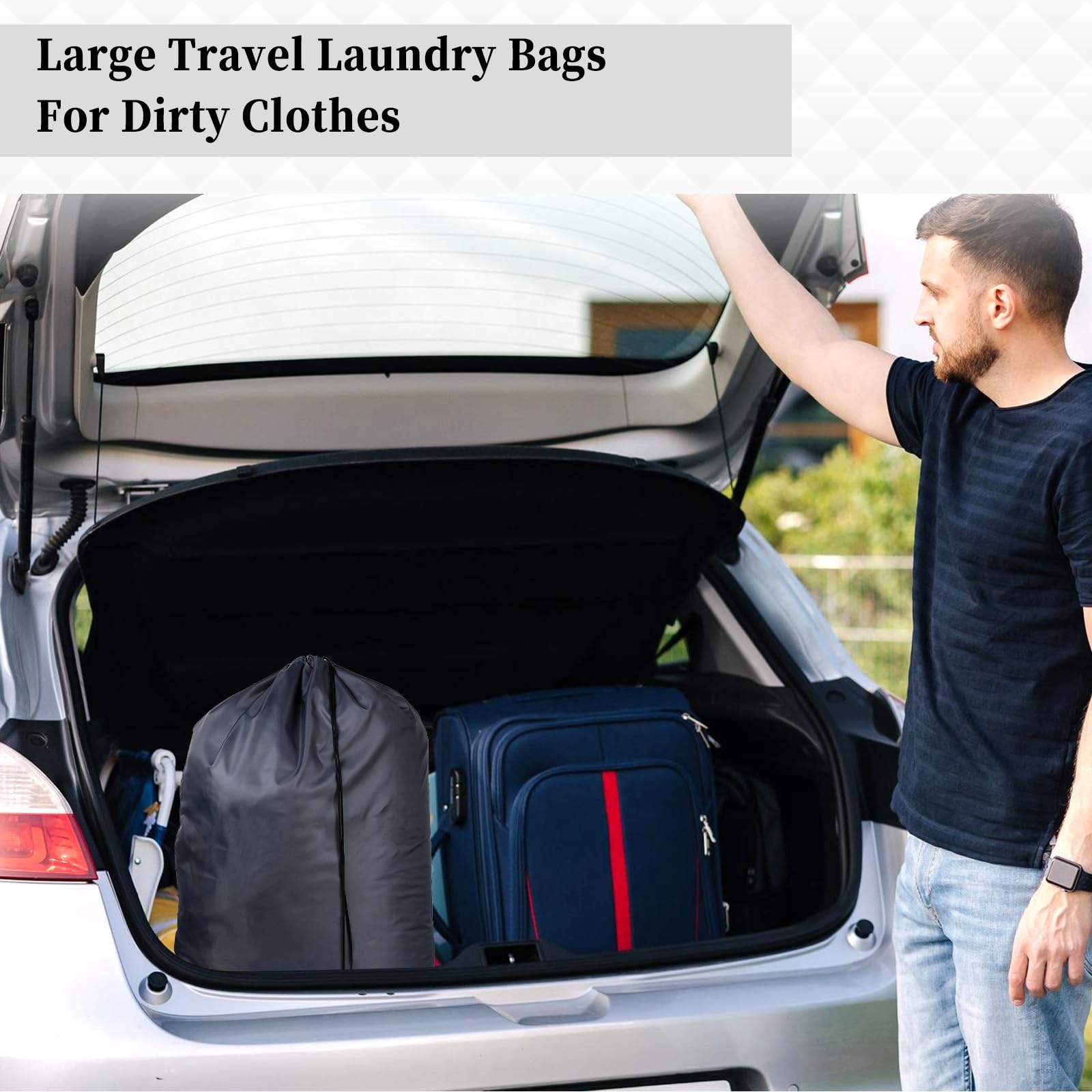 Prasacco Travel Laundry Bag, 21x36Inch/60x91cm Backpack Laundry Bag for College Heavy Duty Dirty Clothes Bag Machine Washable and Drawstring Closure Laundry Organizer for Camping (Gray)