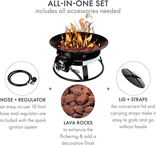 Mazatzal 20" Upgrade Portable Propane Fire Pit 52,000 BTU Outdoor Smokeless Gas Firepit Mini Electric Fire Pits for Outside Camping Campfire RV Backyard Deck Patio with Lid & Strap Lava Rock Stone