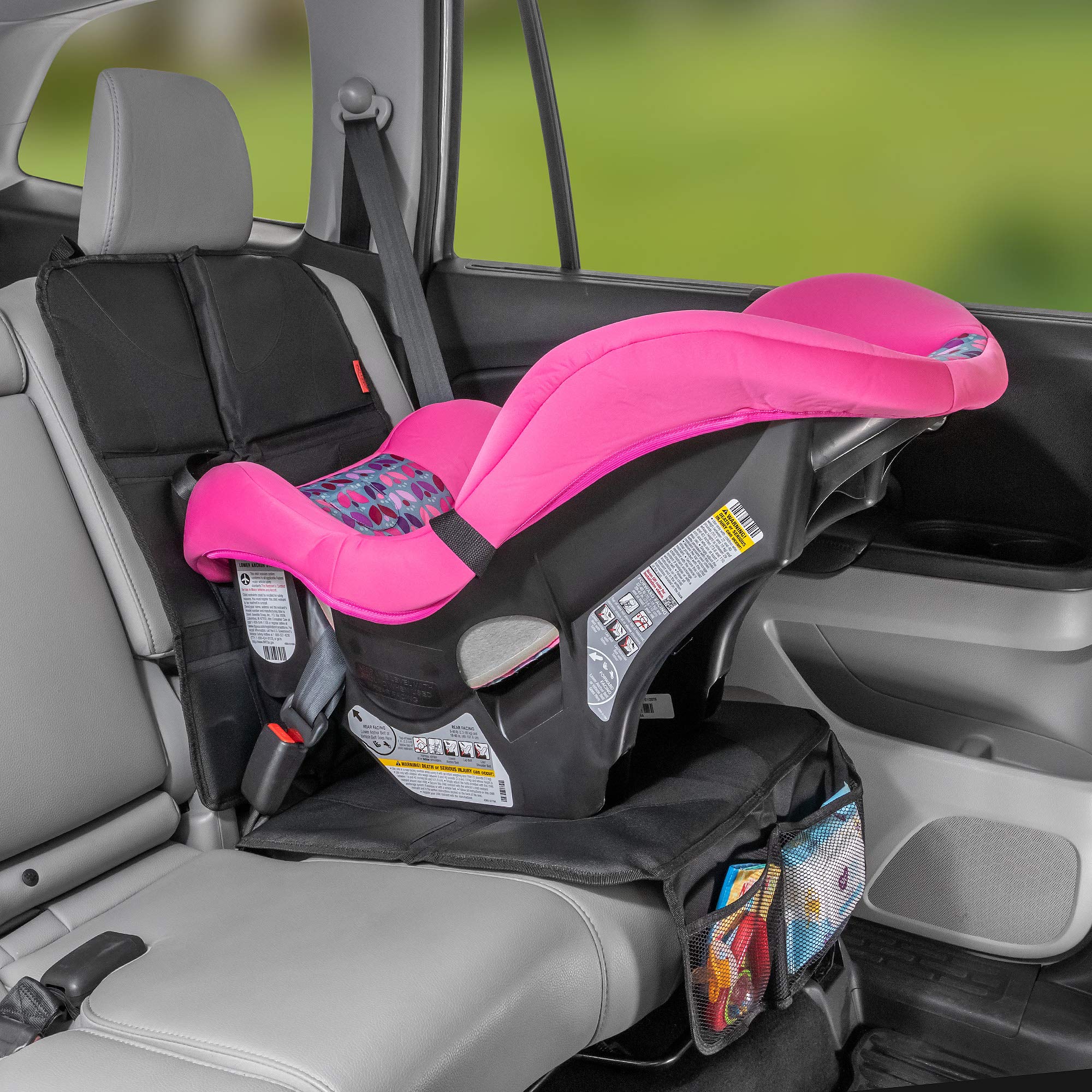 Lusso Gear Car Seat Protector (Gray) + Baby Backseat Mirror for Car (Gray), Waterproof, Protects Fabric or Leather Seats, Premium Oxford Fabric, Travel Essentials