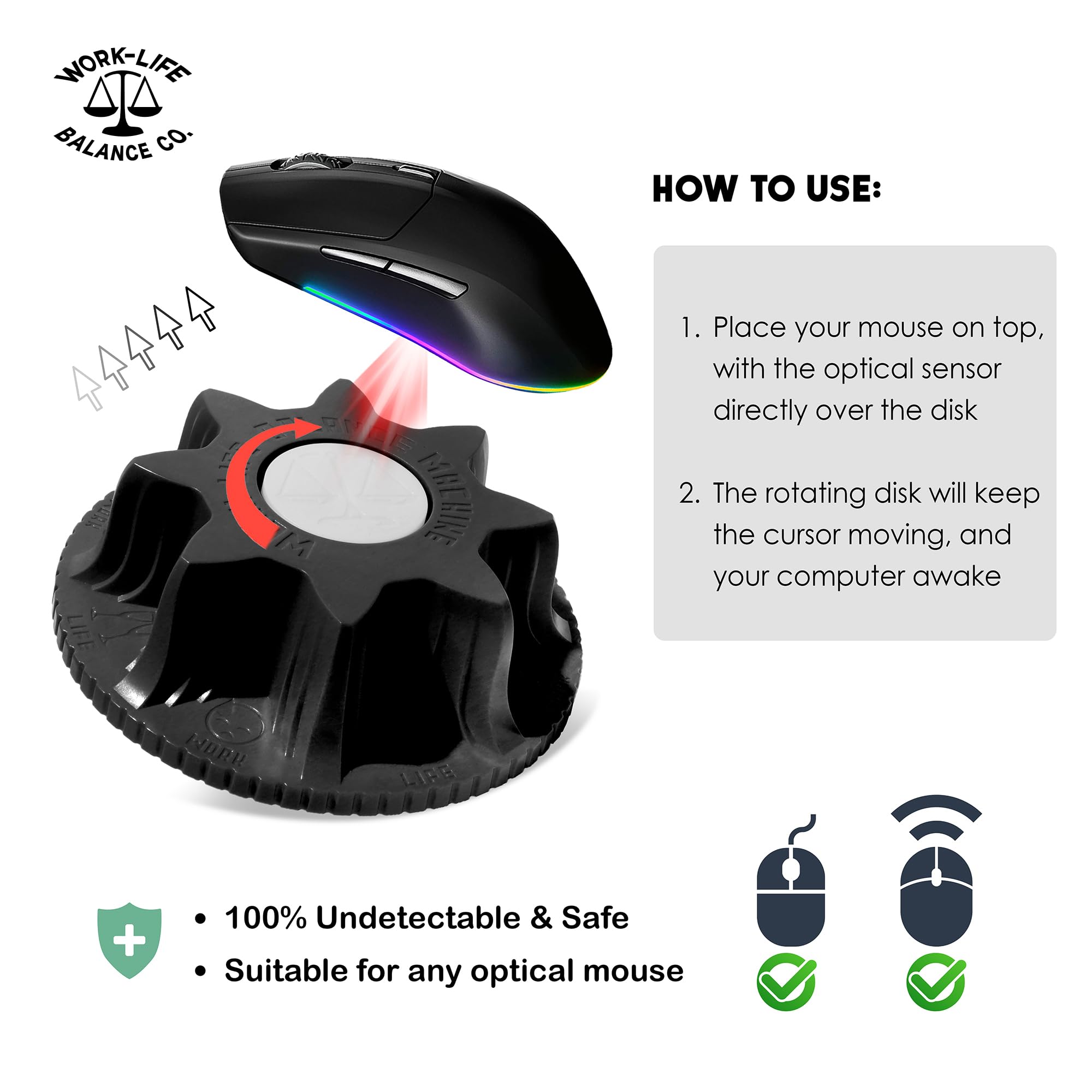 Mechanical Mouse Jiggler Undetectable Device - No USB No Software Required, Keeps Mouse Moving and Computer Awake - Cordless and Wireless Mouse Mover Works for 12-24 Months on AA Battery