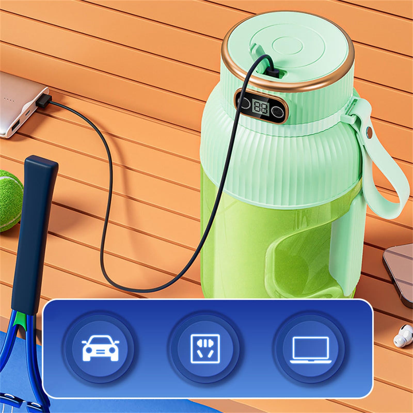 Ovidian Juicer Cup, Ovidian Multifunctional Portable Juicer Cup with Digital Display, Portable Smoothie Blender on the Go Juicer Cup, Blender Cup USB Rechargeable (Blue Single Cup)