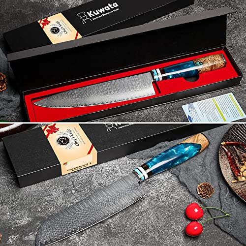 Kuwata Chef Knife Set Damascus, 2PCS Professional Japanese VG-10 High Carbon Stainless Steel Kitchen Knife Set Chefs Knife, Santoku Knives, Knives Set for Kitchen with Gift Box