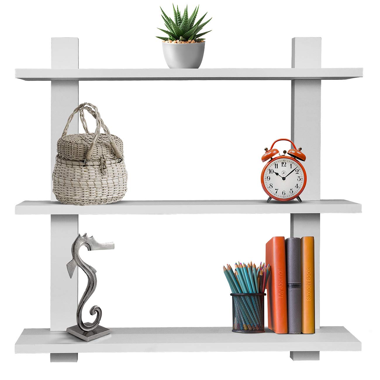 Sorbus Bathroom Shelves - 3-Tier Wall Mounted Floating Shelves for Books, Trophies, Wall Decor, Kitchen, Living Room & Bathroom Decor - Decorative Hanging Display Over the Toilet Storage Shelf - White