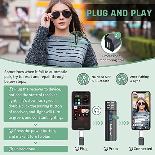 Lewinner Wireless Lavalier Microphone for Computer, iPhone, iPad, Android, Laptop, Speaker, 48KHz Plug & Play Lapel Mic for YouTube, Facebook, TikTok, Vlog, Zoom - Noise Reduction/Auto Sync