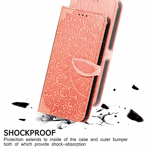ONV Wallet Case for Oppo Reno 7 SE -1.5M Adjustable Strap Emboss Feather Flip Phone Case Card Slot Magnet Leather Shell Flip Stand Cover for Oppo Reno 7 SE [MZY] -Orange