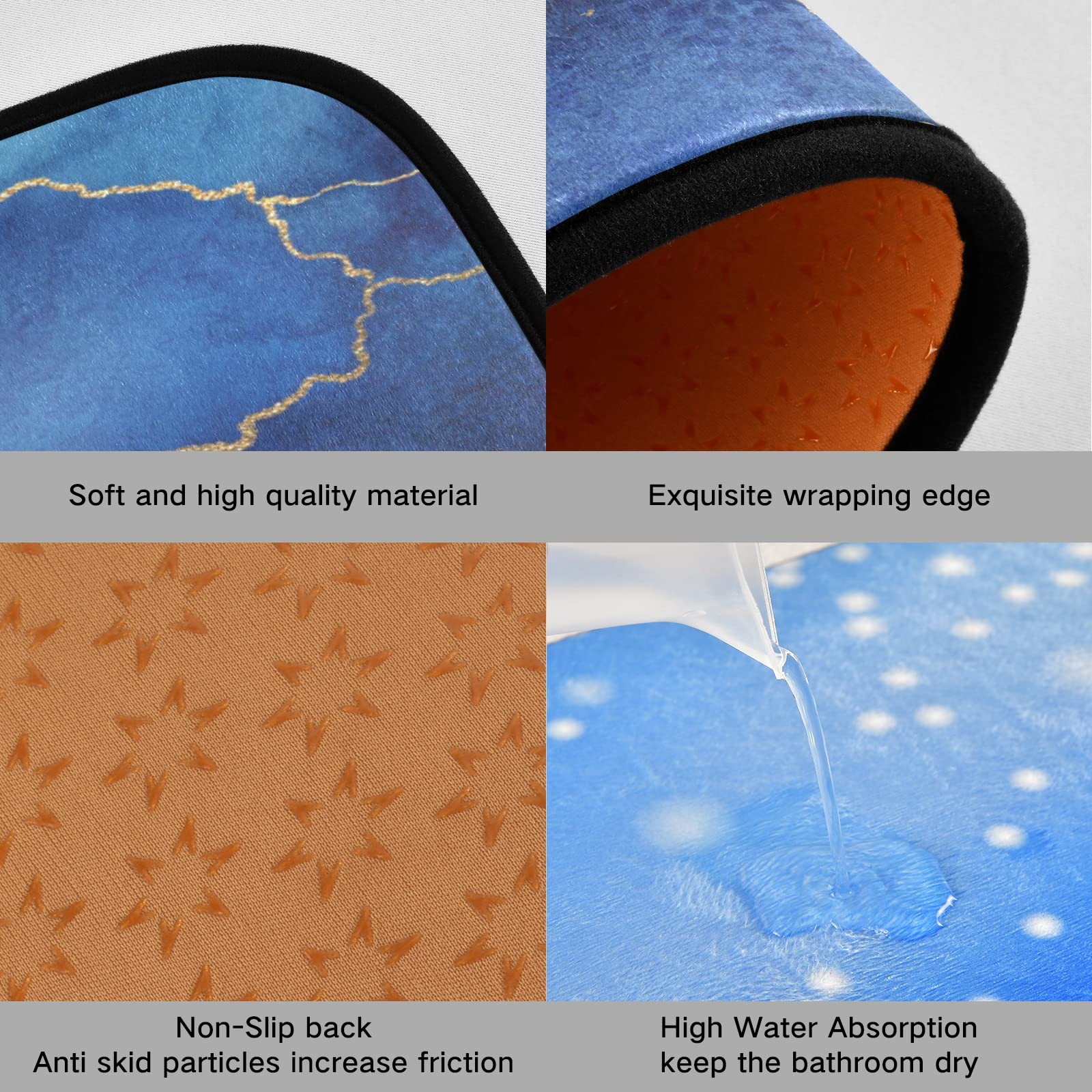 Kitchen Mats Rugs 2 Piece Set Bath Mat Antifatigue Cushioned Gold Black Marble for Floor Non Slip Washable (color5)