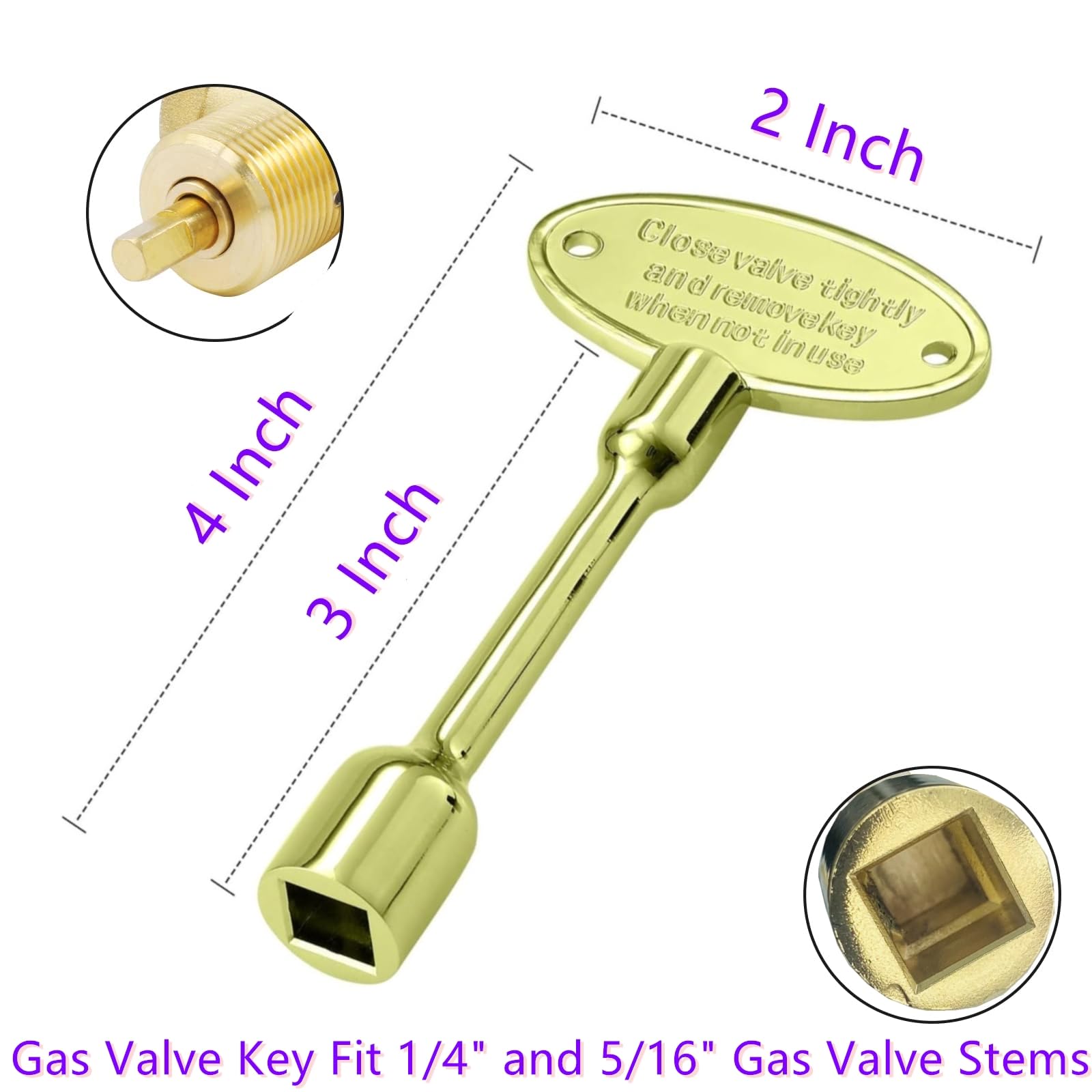 MCAMPAS Replacement Parts Gas Valve Key for Gas Fire Pits and Fireplaces, Polished Brass Replacement Gas Key Fits 1/4" Turn Ball Valve 3β Long of 2 Pack