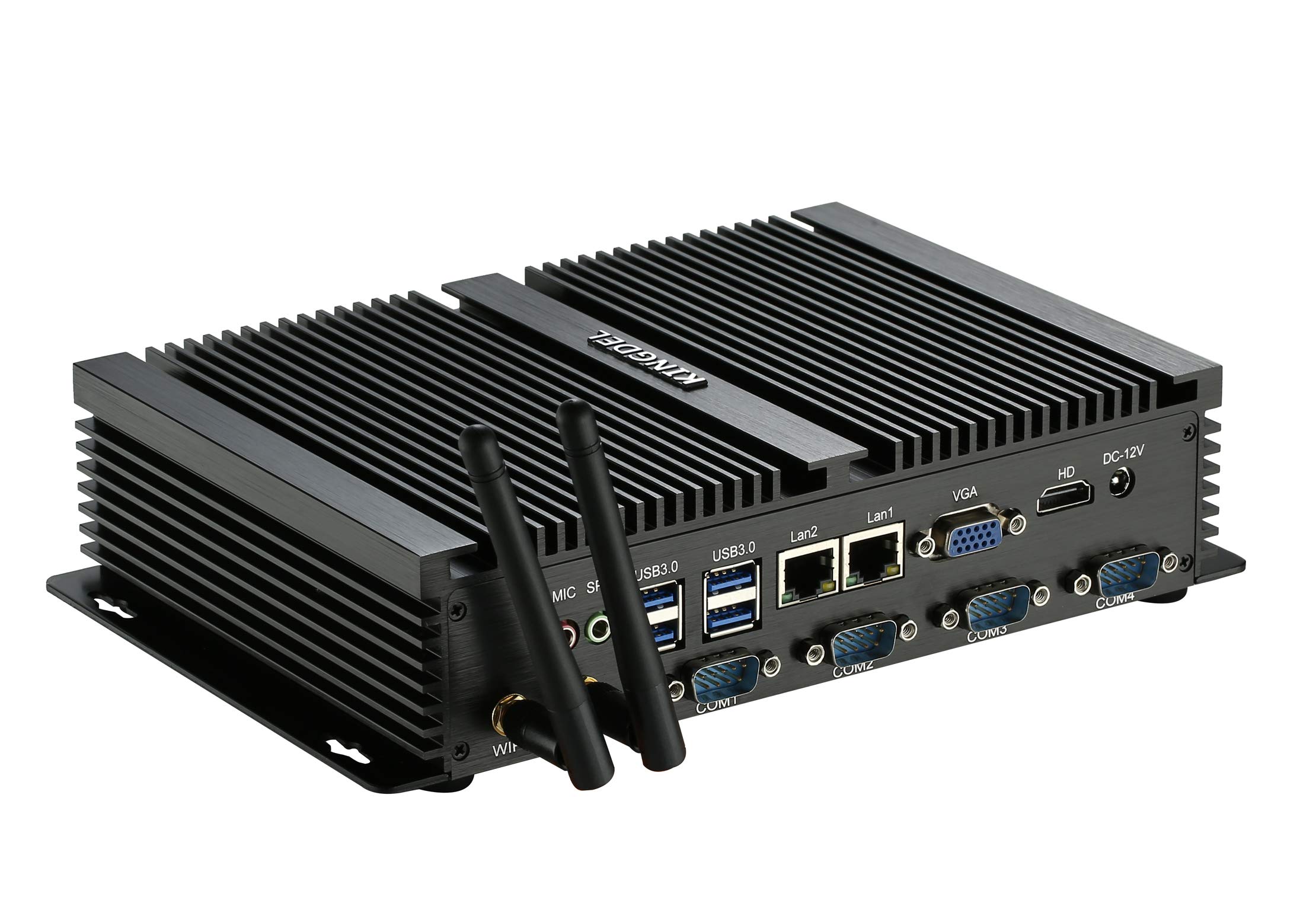 KINGDEL Powerful Mini PC, Fanless Industrial PC, Intel i5 Dual Core CPU, 8GB RAM, 128GB SSD, 2xNICs, 4xUSB 3.0, 4xCOM RS232, HD Port, Metal Case, W-11 Pro
