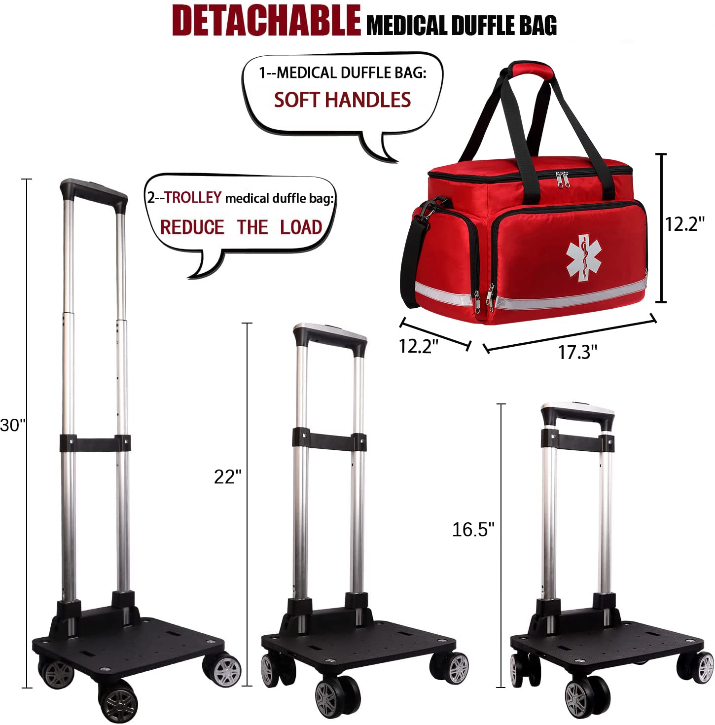 Medical Bag Rolling Roller Bag Trolley Duffel Nurses EMT CNA RN Empty for First Aid Responder Home Health Care Nursing Student Roll Duffle Bag Carry on with Wheels Wheeled Work Physicians Doctor