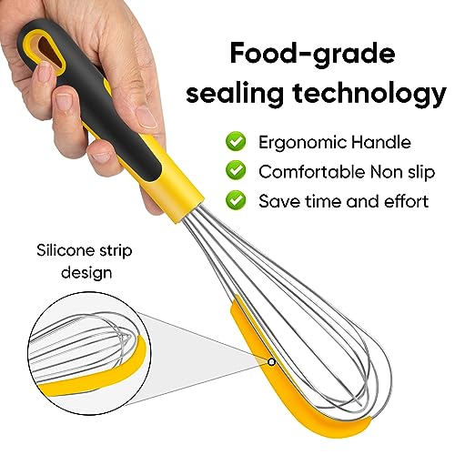 Maxjoy Silicone Whisk,Silicone Whisks for Cooking Non Scratch,Wisking Tool Metal Wire Silicone Stainless Steel Wisk for Kitchen Egg Bread Mixing,Small Mini Heat Resistant Whisk,Yellow & Black