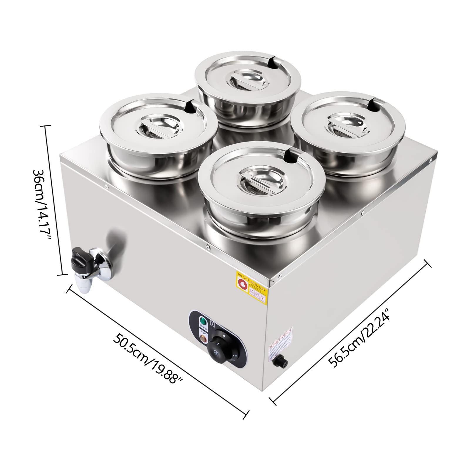 Soup Warmer Commercial Electric Warming Tray Soup Pot with Lid Countertop Food Warmer for Soup Chocolates Cheeses, Stainless Steel, 86-185℉ Adjustable (4x4L)