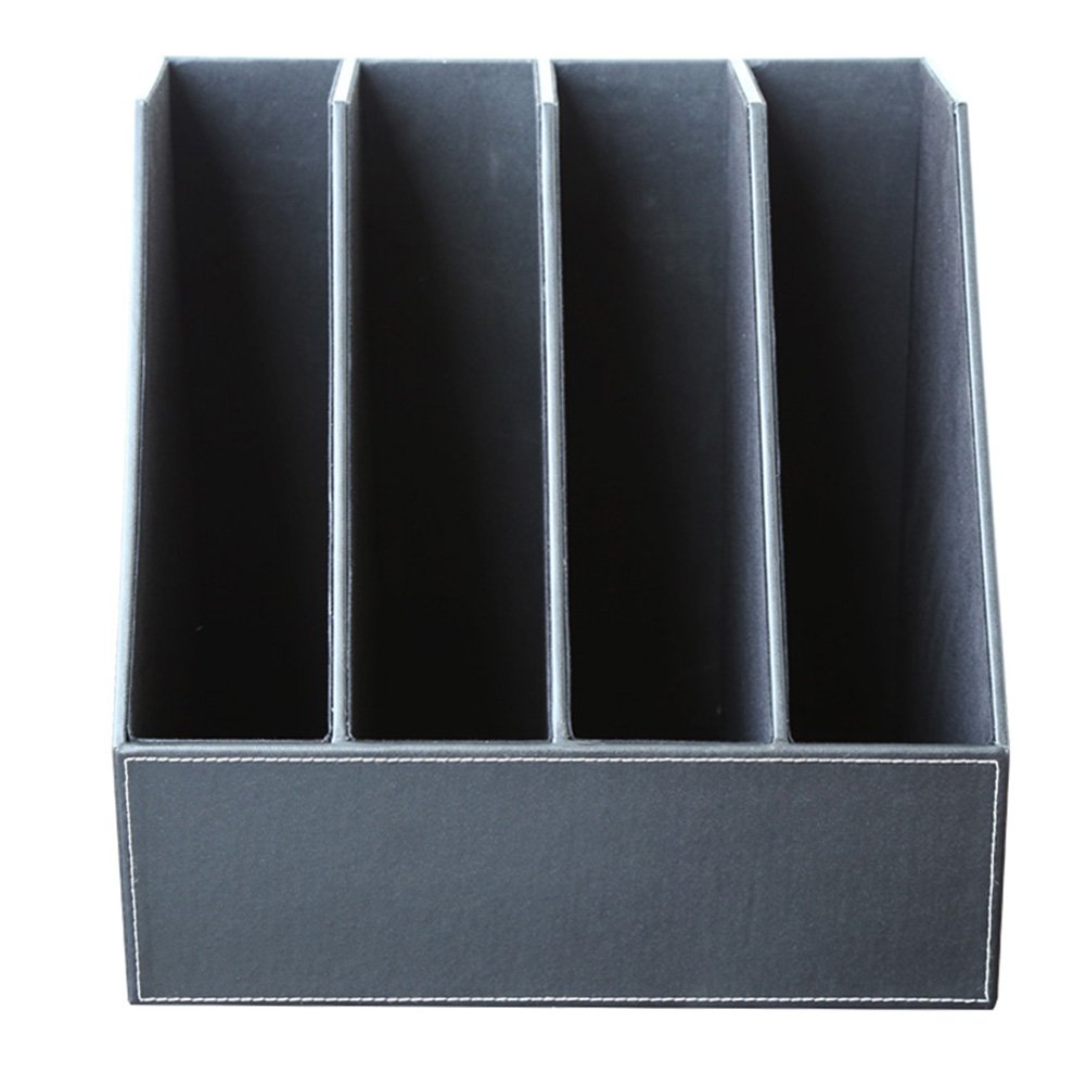 KINGFOM 4-Slot Wood Leather Document Files Holder Rack Stand Desk Files Organizer Papers Collection Cabinet (4 Slot Black)
